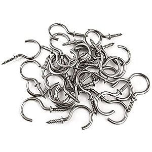 IDEALSV 60 Pcs (304) Stainless Steel Screw Ceiling Hooks 1 Inch Cup Hook Screw-in Light Hooks