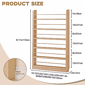 Tazyee Bookshelf, Tall Narrow Book Shelf, Behind Door 3-6 Tier Wall Bookcase for Bedroom, Living Room, Office, Space Saving Organizer for Kids’ Toys and Books Walnut 6-shelf/31.5" x 3.9" x 70.2"