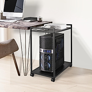 Liitrton Computer Tower Stand, 2-Tier CPU Stand PC Stand with Lockable Wheels Under Desk for Office Home (L)