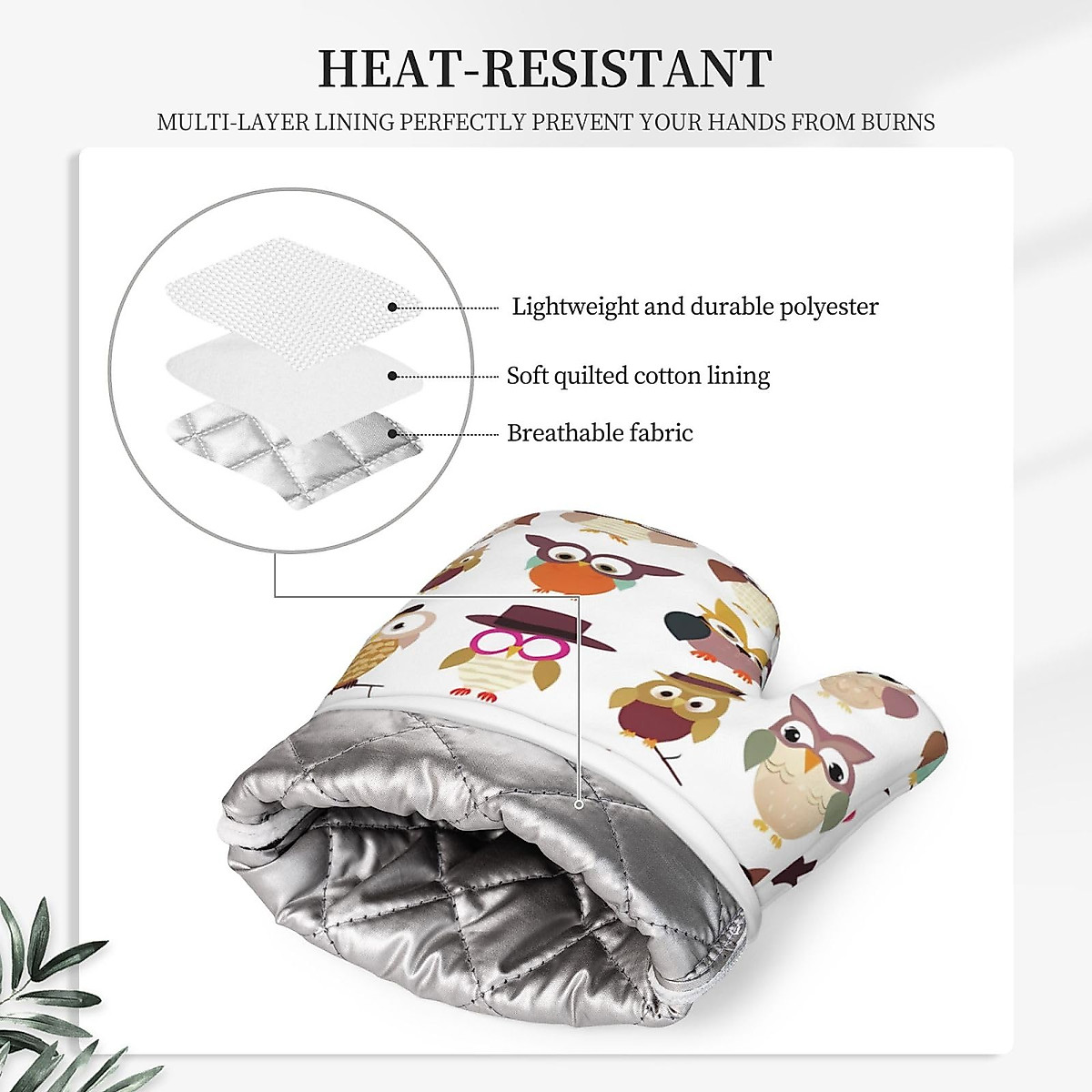 Oven Mitts Pot Holders Sets Funny Owl Cartoon Silicone Oven Gloves Kitchen Accessories for Baking Cooking Family Gathering