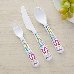 Personalization Universe Repeating Name Personalized Kids 3pc Utensil Set