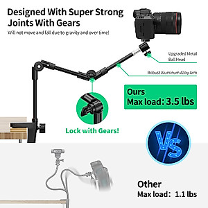 Webcam Stand Camera Mount with Phone Holder & 5/8" Screw, 25in Flexible Projector Stand Gooseneck Desk Mic Stand for Logitech C922 C930e C920 C615 C960 Brio 4K, GoPro, Blue Yeti Snowball Ice
