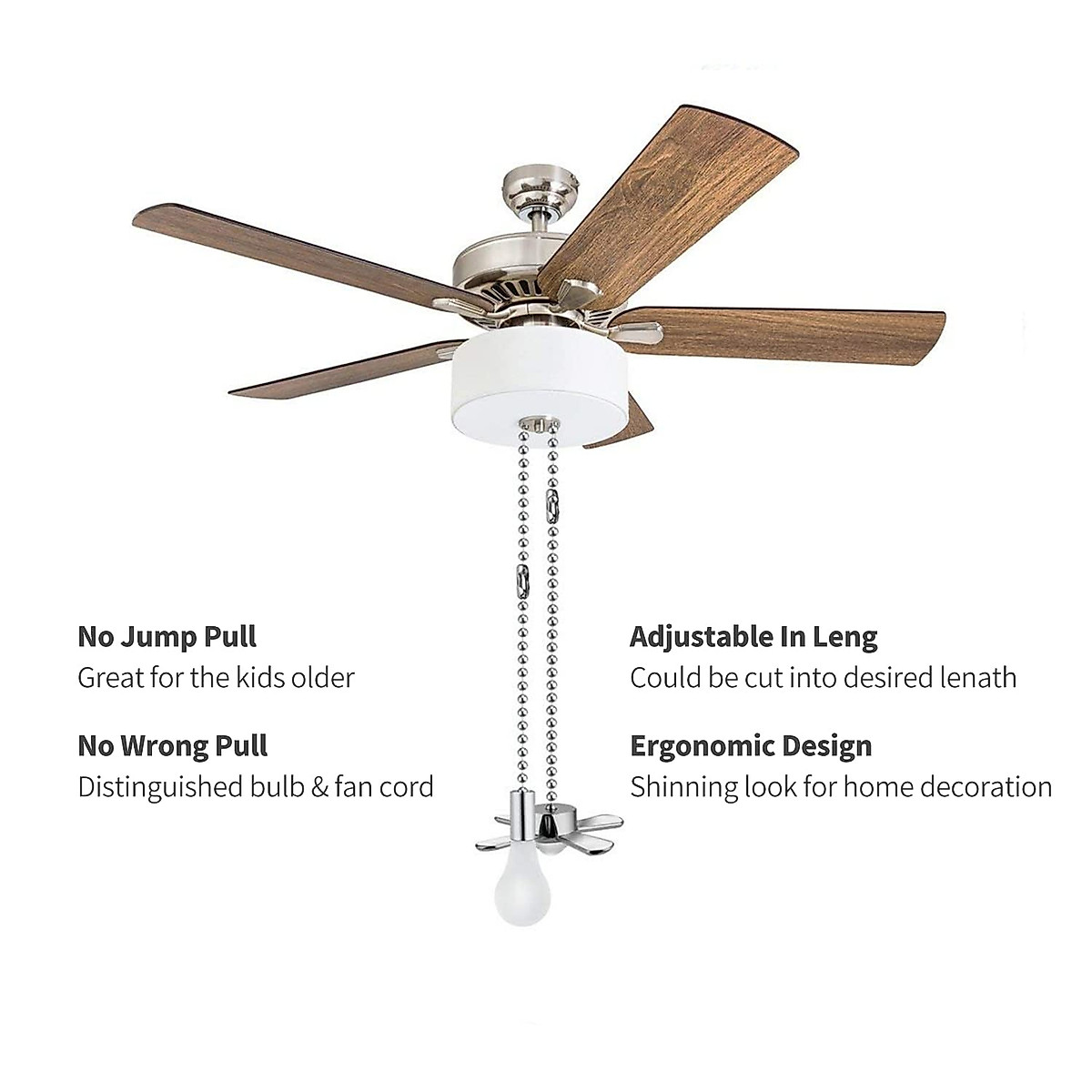 Ceiling Fan Pull Chain, 2pcs 3mm Diameter Beaded Ball , 13.6 Inches Fan Pulls Set with Connector（Nickel ）