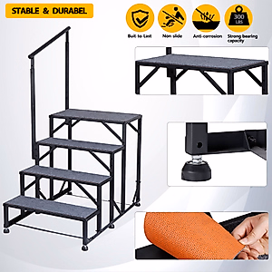 Toriexon RV Stairs Handrails Ladder w/Step Cover, 4 Step 5th Wheel Stair Hot Tub Steps with Handrail, Economy Universal Mobile Home Steps with Handrail and Platform for Outdoor