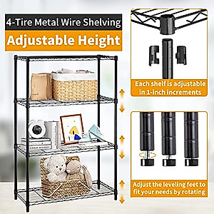 YYkokocat 4 Tier Adjustable Shelving Unit 1000Lb Capacity Metal Storage Shelves Heavy Duty Wire Shelf for Bathroom Kitchen Pantry Steel Wire Rack Shelf Organizer, 36" W x 14" D x 54" H, Black
