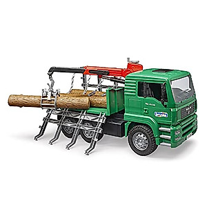 Bruder Toys - Forestry MAN Timber Truck with Fully Functioning Loading Crane, Tilting Loading Bed, and 3 Loadable Trunks - Ages 4+