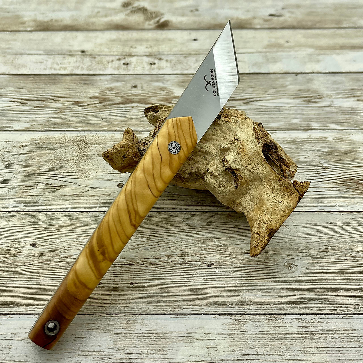 Kiridashi Knife, Japanese Wood Carving Knife 1/8 inch N690 Steel Blade Walnut or Olive Wood Handle with Leather Sheath (Olive Handle)