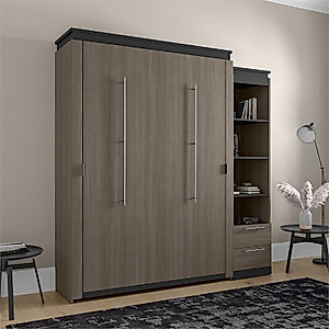 Atlin Designs 85" Modern Wood Queen Murphy Bed and Shelving w/Drawers in Gray