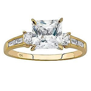 PalmBeach 10K Yellow Gold Princess Cut Cubic Zirconia Engagement Ring Sizes 5-10 Size 8