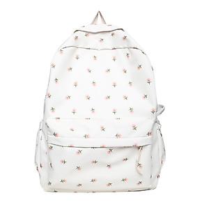 MININAI 2024 Kawaii Floral Print Backpack with Pendant Preppy Backpack Cottagecore Bag Coquette Aesthetic Backpack Daypack (White,One Size)