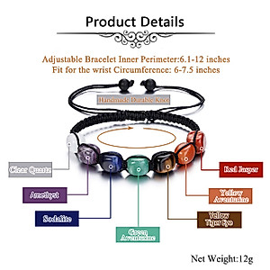 Jovivi 7 Chakra Reiki Healing Crystal Stretch Bracelet Natural Gemstone Energy Balancing Yoga Beads Bracelet Braided Rope for Women