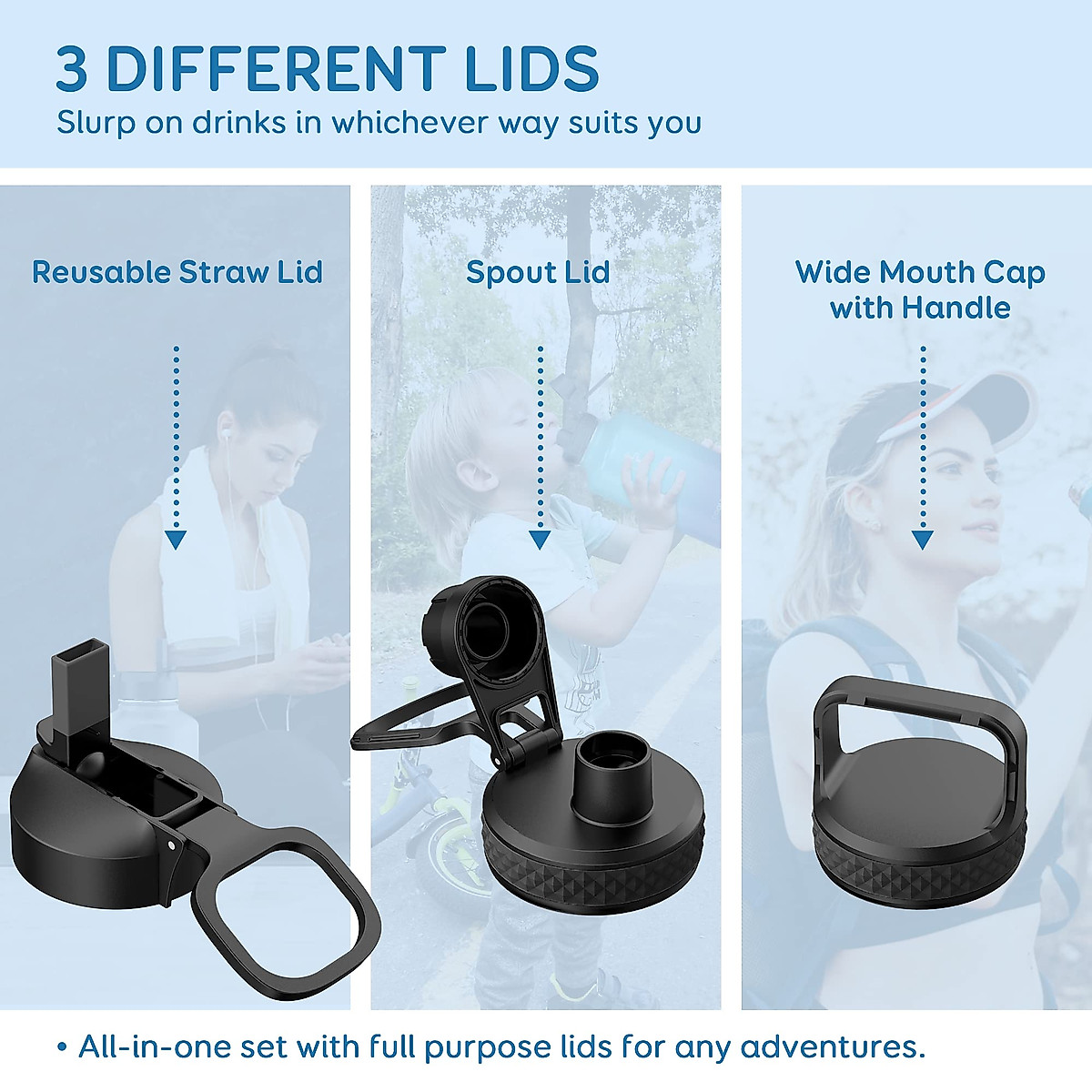 Coolflask Gallon Water Bottle Insulated with Straw&3 Lids, 128 oz Water Jug Large Stainless Steel Metal Vacuum Wide Mouth for Sports, Gym or Office, Non-BPA Keep Cold 48H Hot 24H, Magic Black