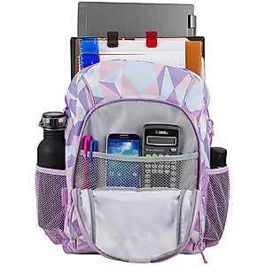 Eastsport Multi Pocket School Backpack, Lovely Lilac/Cryal Clear Geo Print