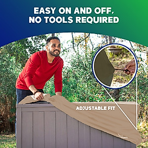 YardStash Deck Box Cover - Heavy Duty, Waterproof Covers for Outdoor Cushion Storage and Large Deck Boxes - Protects from Rain, Wind and Snow - L - Tan