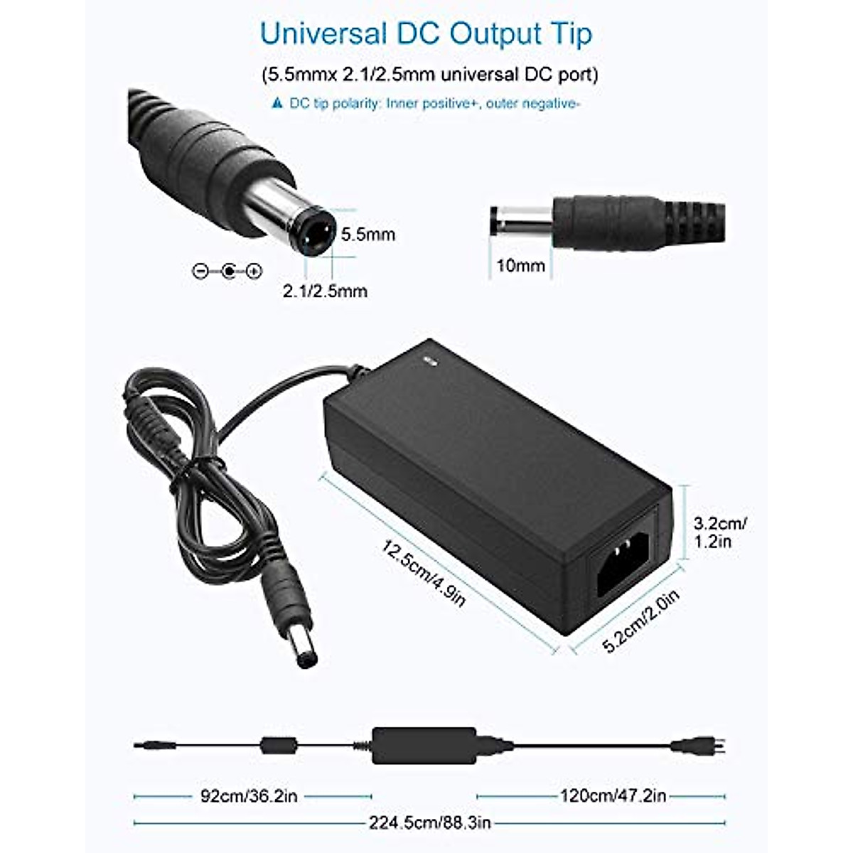 Alarmpore 24V 2A Power Supply 48W AC/DC Adapter 100~240V AC to DC 24 Volt 2 Amp Converter 2000mA with 5.5mmx 2.5mm Plug