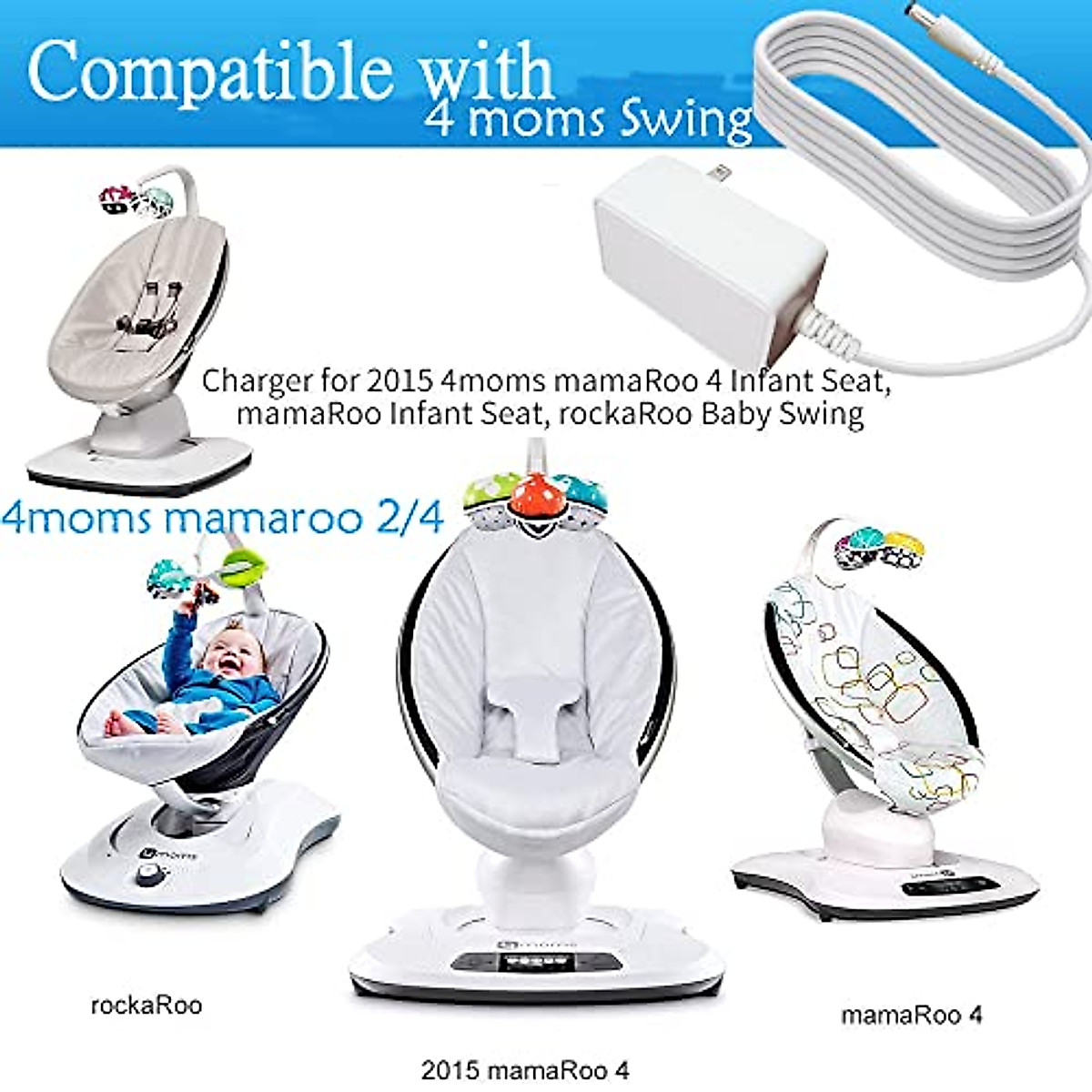 LIANSUM 12V 3A AC Adapter Power Cord Charger for 4moms mamaroo 2/4, for mamaroo 2015 Infant Seat Bouncer, for Rockaroo Baby Swing OH-1048B1203000U / OH-1048B1203000-U Charging Plug Replacement 6.5FT