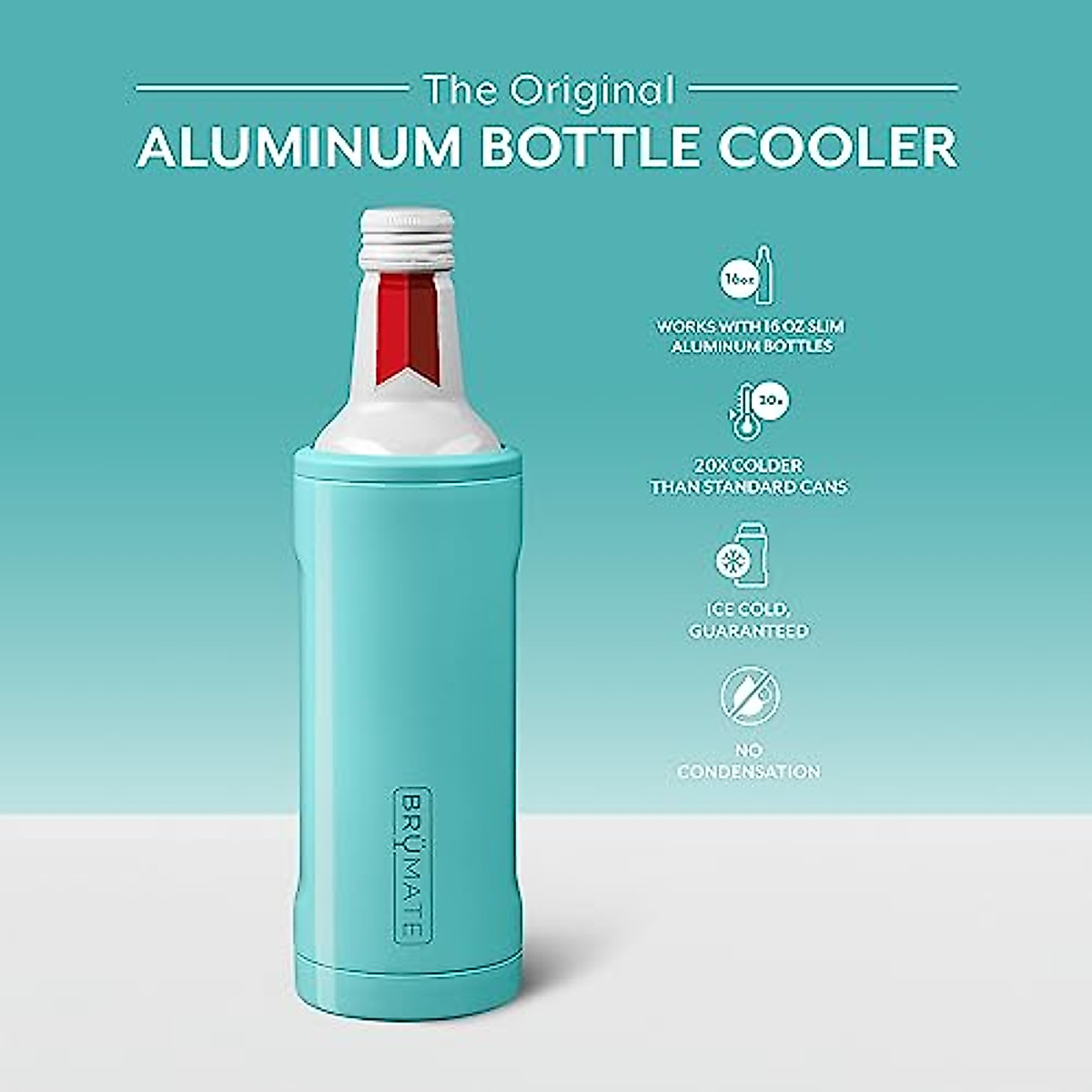 BrüMate Hopsulator Twist Can Cooler Insulated for 16oz slim aluminum bottles | Can Coozie Insulated Stainless Steel Drink Holder for Reclosable Slim Aluminum Beer Bottles (Aqua)