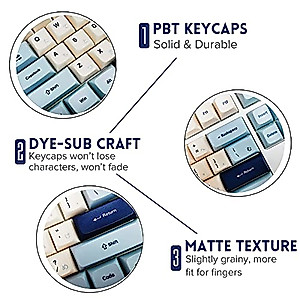 AHHC PBT Keycaps, Japanese Custom Keycaps, XVX Profile Keycaps Full Set for Cherry MX Switches Mechanical Keyboards, Thick Keyboard Keycaps with Key Puller (Blue)