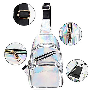 Lobagve Womens Leather Sling Bag Chest Pack Travel/Shopping Shoulder Backpacks, Silver