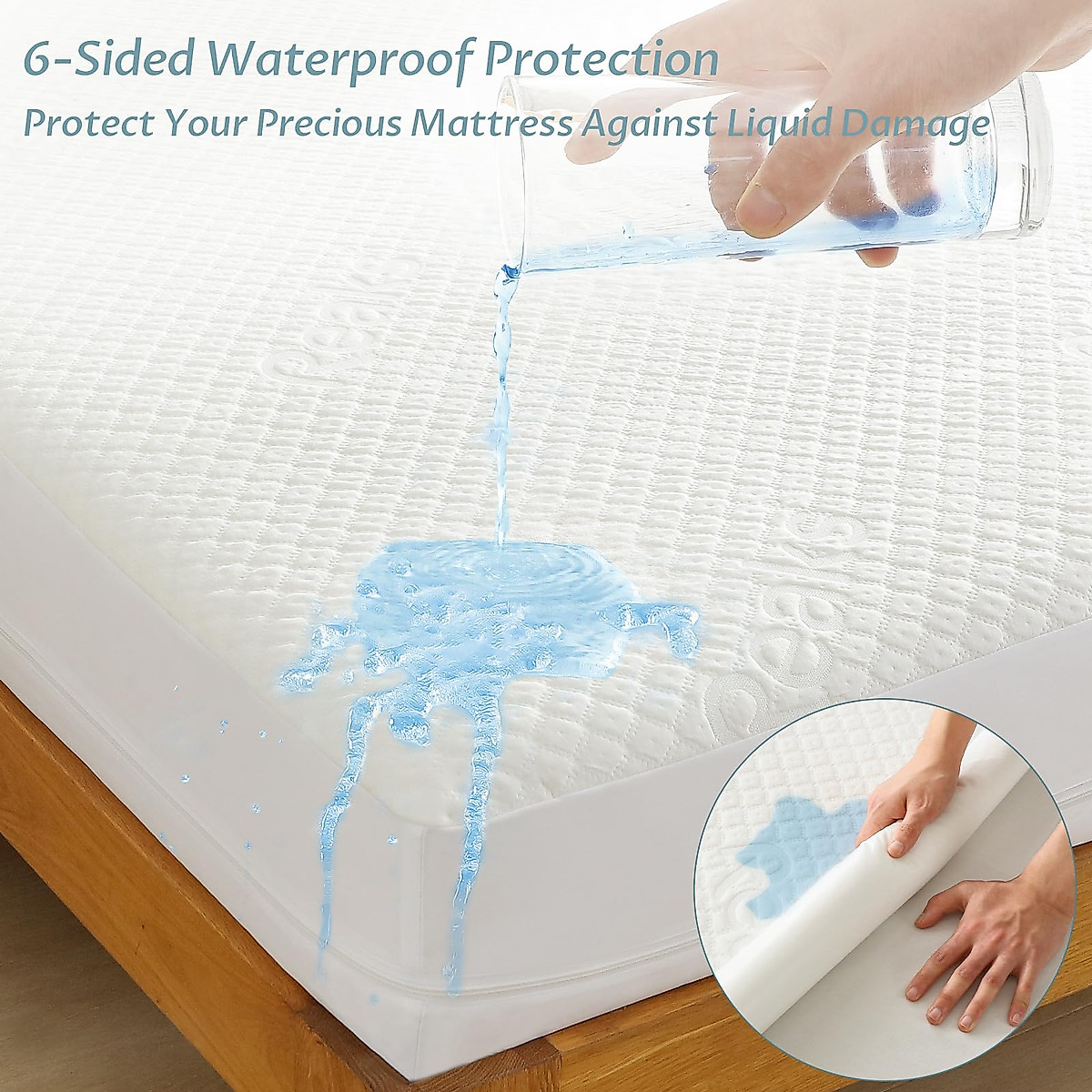 Queen Size Bamboo Rayon Mattress Protector with Zipper - 100% Waterproof Zippered Mattress Cover - Soft & Cooling Noiseless Bed Mattress Covers - Top Removable Mattress Encasement 10-12" Deep