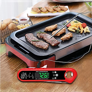 Meat Thermometers, Rayyan Digital Waterproof Food Thermometer with 2 Probes, Alarm Setting, Backlight Screen, Temp Chart and Magnet, Kitchen Cooking, Milk, BBQ, Water, Meat (Red)