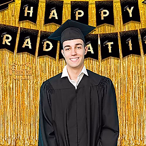 Gold Fringe Curtain Tinsel Backdrop - GREATRIL Foil Fringe Curtain Party Decor Streamers for Birthday Christmas New Year Graduation Theme Party Decorations Pack of 2