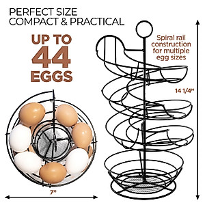 Fresh Egg Holder Countertop, Egg Skelter, Spiral Egg Holder with Storage Basket, Chicken Egg Holder, Large Capacity Egg Storage for Kitchen, Holds Up to 3 Dozen Eggs