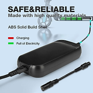 42V 2A Battery Charger Replacement 2 Plugs DC 2.1mm 1 Prong and 8mm 3 Prong Connector for 36V Lithium Battery, Power Supply Adapter 36 Volt Device