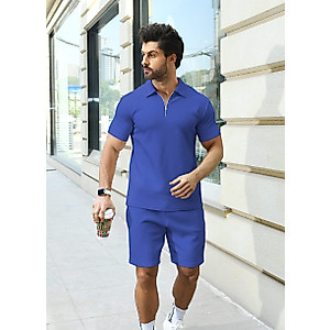 KUYIGO Men's Polo Shirt and Shorts Set Summer Jogging Outfits Fashion Casual Short Sleeve Suit for Men 2 Piece Tracksuit Royal Blue Large