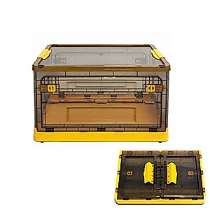 RAMGTW 52Qt/50L Stackable Folding Storage Box with Wheels and Lids - Closet Organizer- Stackable Toy Storage Box, Collapsible Plastic Bin with Handles and Clear Lids(Yellow)