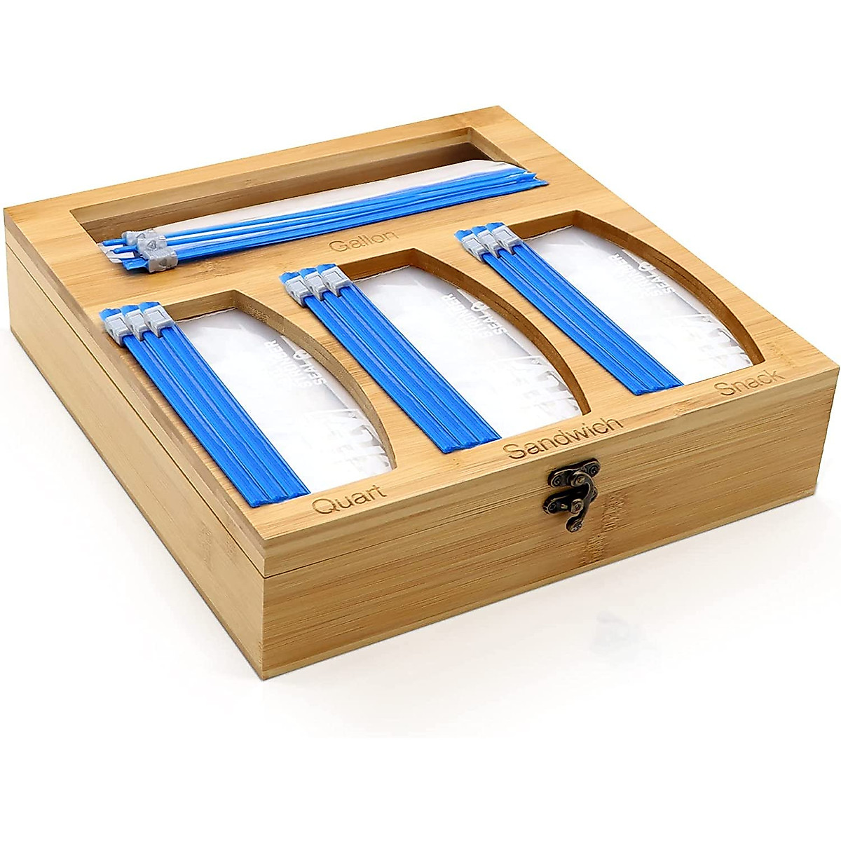 Bothixi Bamboo Ziplock Bag Storage Organizer for Kitchen Drawer, Bamboo Baggie Organizer,Openable Food Storage Bag Holders Compatible With Gallon, Quart, Sandwich & Snack Variety Size Bags