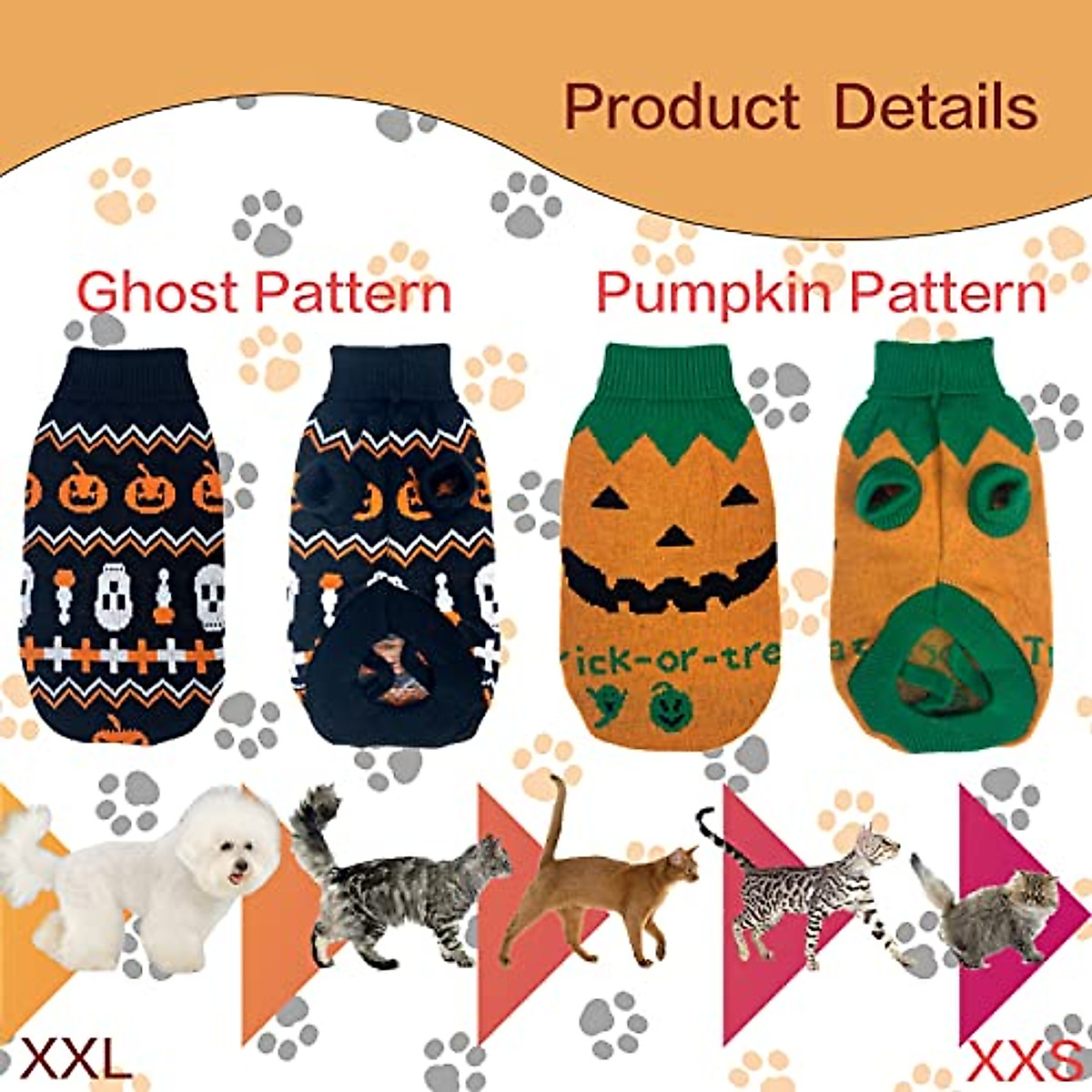 Vehomy 2Pcs Pet Halloween Sweaters Dog Halloween Pumpkin Sweater Kitten Cat Holiday Theme Turtleneck Knitwear Shirt with Pumpkin Skull Patterns Dog Puppy Halloween Costume Clothes for Small Dogs XS