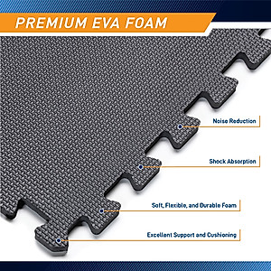 Marcy High Density Non-Slip 24 sq ft Fitness Mat / Equipment Interlocking Puzzle Mat and Floor Protector for Treadmills, Exercise Bikes, and Accessories MAT-39, Black