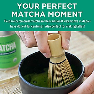 Jade Leaf Traditional Matcha Starter Set - Bamboo Matcha Whisk (Chasen), Scoop (Chashaku), Stainless Steel Sifter, Fully Printed Handbook - Japanese Tea Set