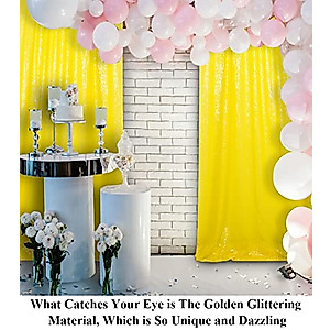 Pardecor Sequin Curtains Panels Sequin Backdrop Curtain Glitter Curtains Sparkle Photo Booth Backdrop Shimmer Backdrop for Parties Wedding Backdrop (2pc 2ftx8ft, Yellow)…