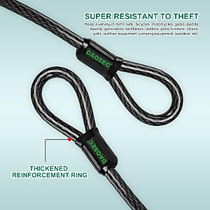 DAOSEC 7ft Heavy Duty Anti-Theft Steel Cable & Stainless Steel Padlock Set with D-Shackle - 12mm Cut & Rust Resistant Bicycles, Gate, Shed, Patio Furniture - High Security Outdoor Safety Lock Kit