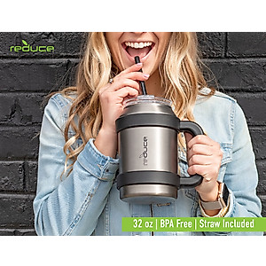 Reduce 32 oz Mug Tumbler, Stainless Steel with Handle - Keeps Drinks Cold up to 30 Hours - Sweat Proof, Dishwasher Safe, BPA Free - Mild Mint, Opaque Gloss