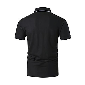 GHYUGR Men's Polo Shirts Short Sleeve Slim Fit Polo Casual Plaid Splice T-Shirts,Black 4,M