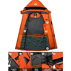 GEMYSE Men's Mountain Waterproof Ski Snow Jacket Winter Windproof Rain Jacket (Orange Grey 01,X-Large)