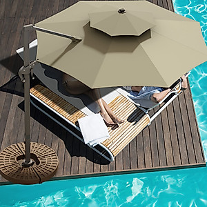 YITAHOME 11ft Patio Umbrella Outdoor Cantilever Umbrella Double Top Round Offset Umbrella w/Heavy Duty Aluminum Frame & Cross Base for Garden Pool Backyard Market (Khaki)