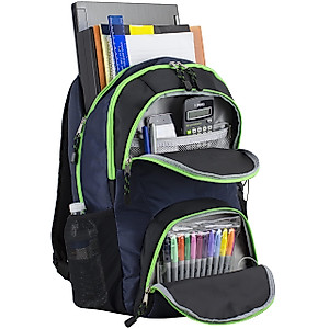 FUEL Travel Commuter Laptop Daypack Large Bag Backpack, Fits 17.5" Laptop, Interior Tech Sleeve, Navy w/Neon Green