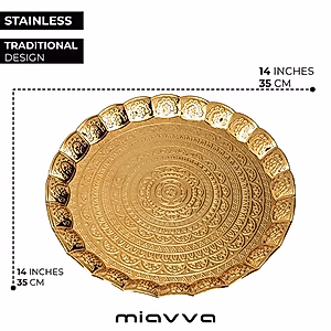 Serving Tray, Vintage Serving Metal Wavy Round Tray 14''(Inches) (Premium Gold)