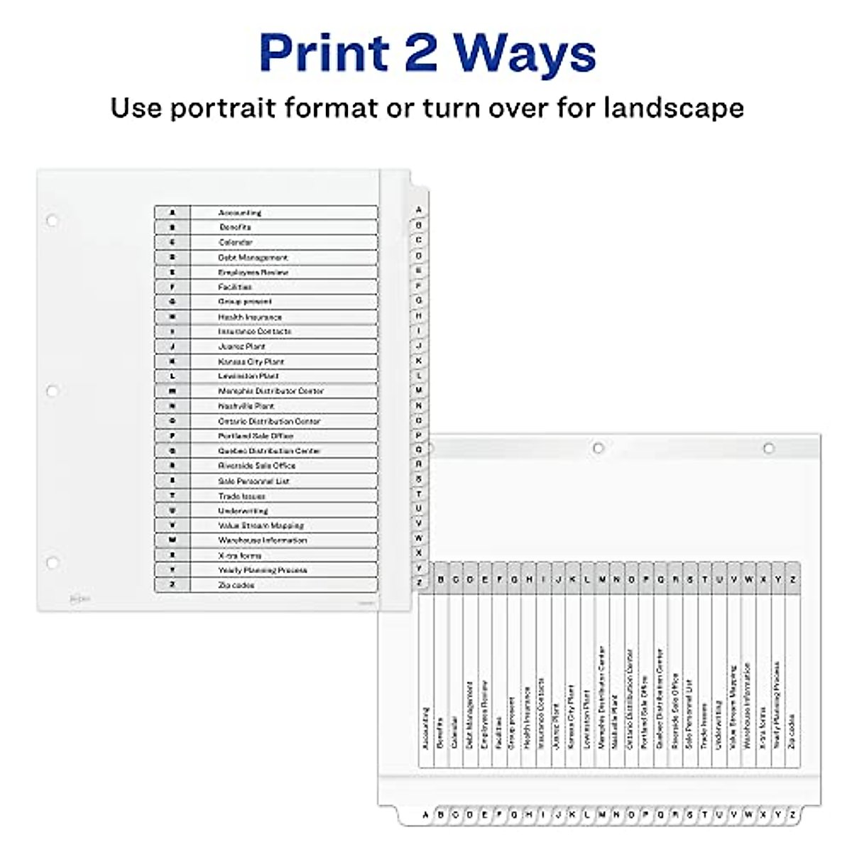 Avery Extra-Wide 26 Tab Dividers for 3 Ring Binders, Customizable Table of Contents, Multicolor Tabs, 1 Set (11166)