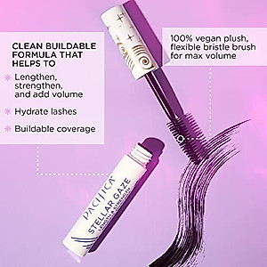 Pacifica Beauty Stellar Gaze Length & Strength Black Mascara, For Volume And Length, Vitamin B + Coconut, Natural Lash Effect, Silicone, Sulfate + Paraben Free, Vegan And Cruelty Free, Pack Of 2