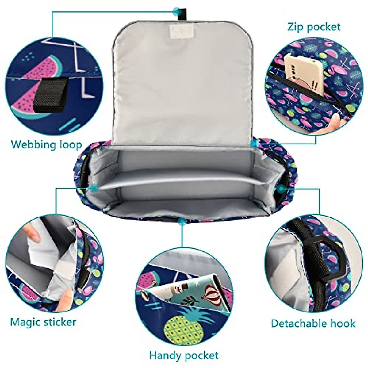 Sinestour Flamingo Stroller Organizer with Cup Holder Universal Stroller Organizer Bag Detachable Shoulder Strap Stroller Accessories for Diaper Snacks Keys Toys Fit All Baby Stroller