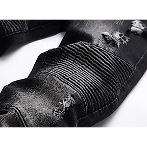 Boy's Skinny Fit Ripped Destroyed Distressed Stretch Fashion Biker Moto Denim Jeans Pants,BlackL0081,16