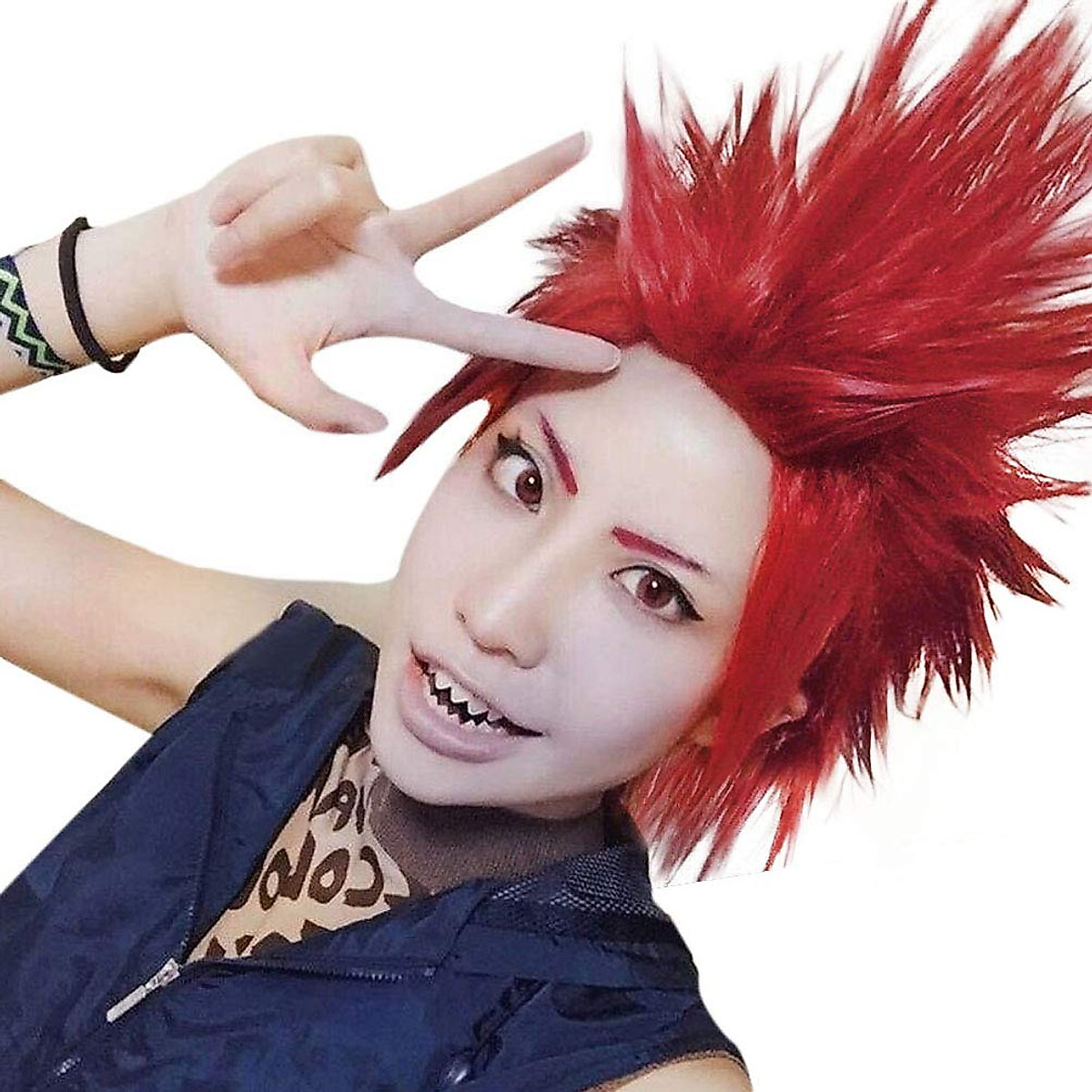 Anogol Wig Cap+ Short Red Anime Cosplay Wig Anger Wig Synthetic Red Hair Anger Outfit Red Spiky Wig Short Red Wig for Men Halloween Christmas Party Costume Wig Short Red Crazy Wig