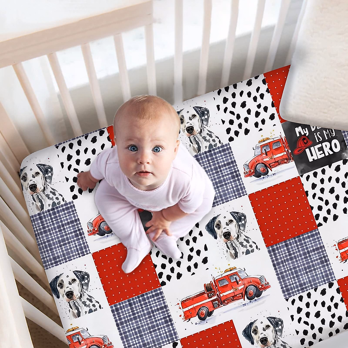Personalized Crib Bedding Set for Baby Boys, Custom Fire Truck Baby Boy Crib Bedding Set with Name, Nursery Bedding, 2 Piece Crib Bedding Sets, Name Crib Comforter, Crib Fitted Sheets for Babies