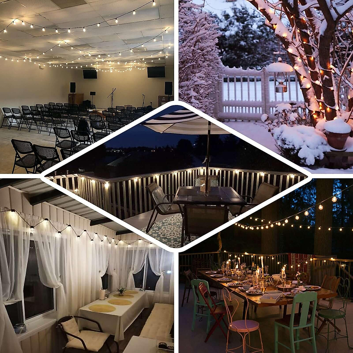 Efavormart 26FT String LED Lights with 25 Clear Bulbs 8 Mode Dimmable Warm White Waterproof Outdoor/Indoor Patio - Remote Included