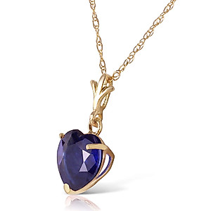 Galaxy Gold GG 14k 24" Solid Yellow Gold Heart-shaped Natural 1.55 Carat Sapphire Pendant Necklace